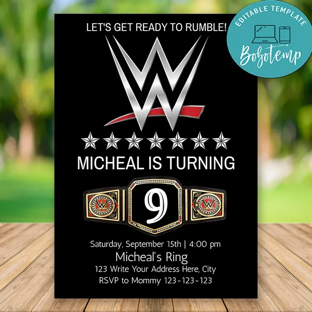 Editable WWE Birthday Flyer - Wrestling Birthday Invitations | Bobotemp