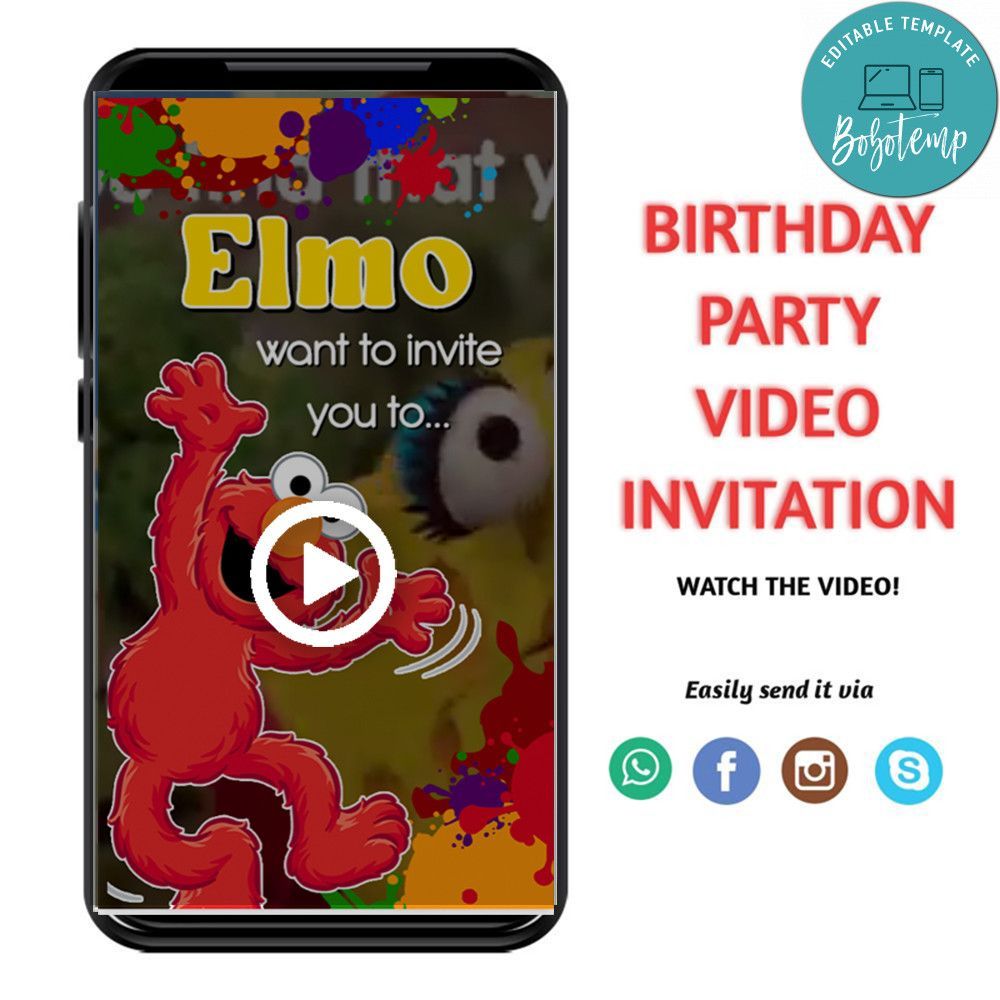 Elmo Video Invitation Digital Template Customizable DIY | Bobotemp