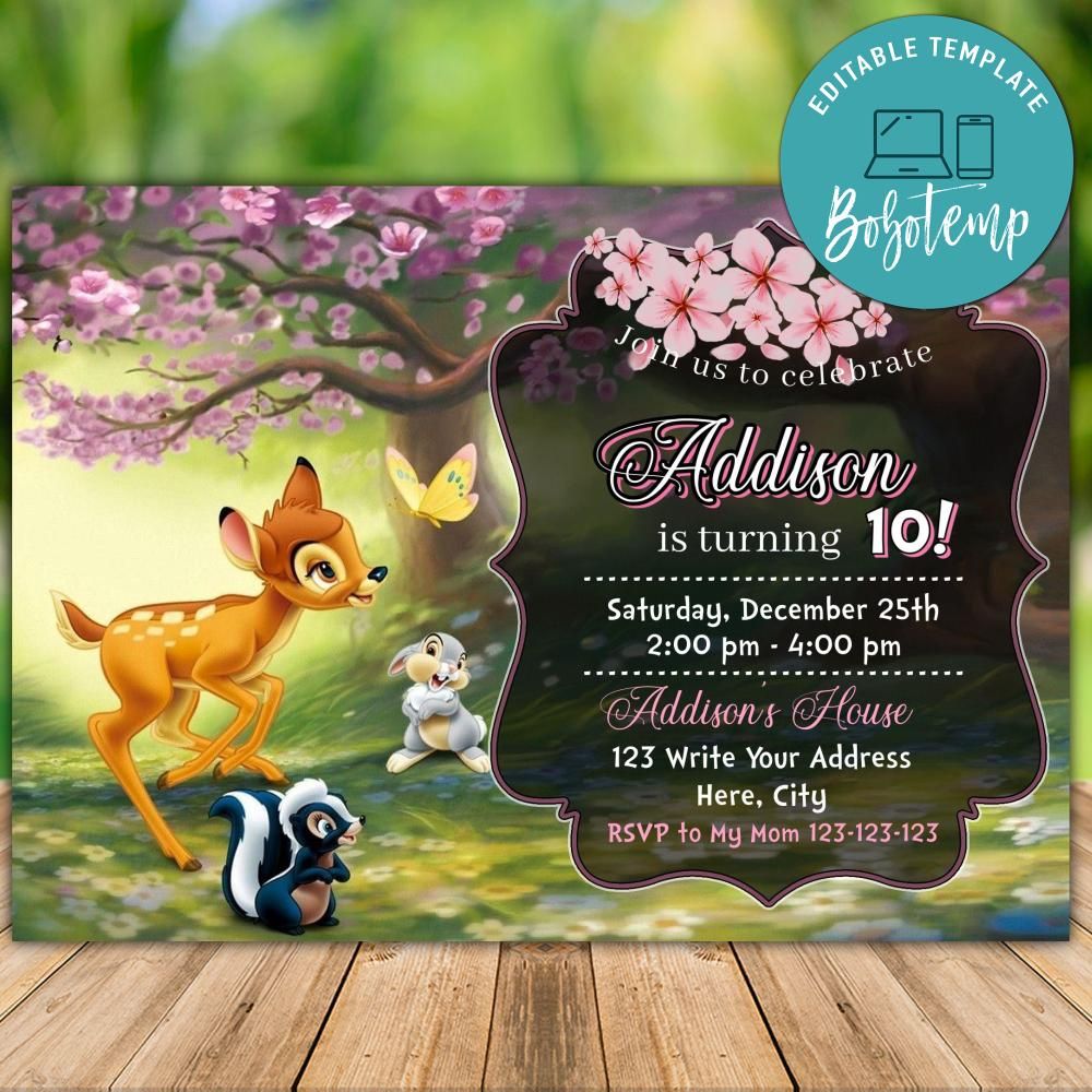 Editable Bambi Birthday Invitation Instant Download Bobotemp