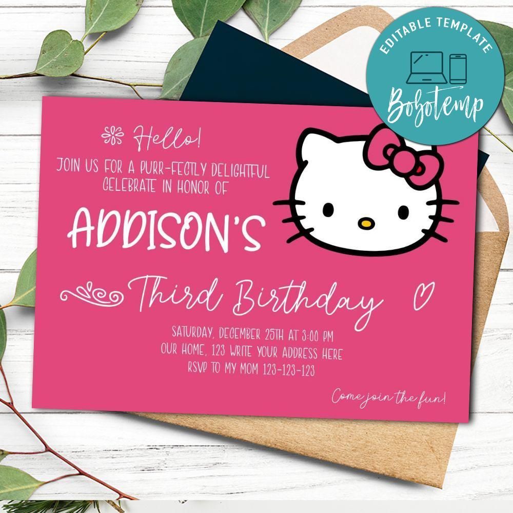 Hello Kitty Invitation Customizable Template Instant Download | Bobotemp