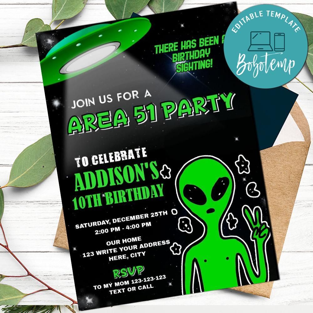 Alien Invitation Customizable Template Instant Download | Bobotemp