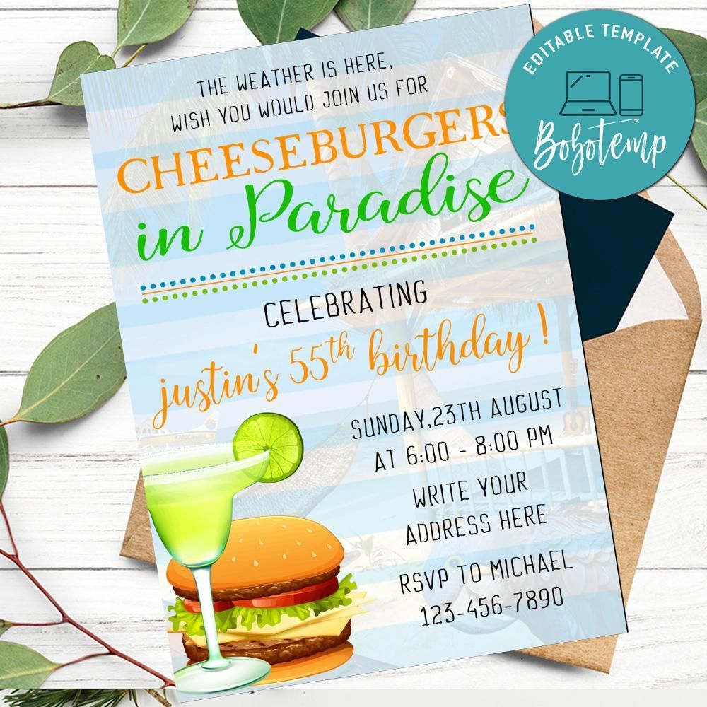 Jimmy Buffett Margaritaville invitation Customizable Template | Bobotemp