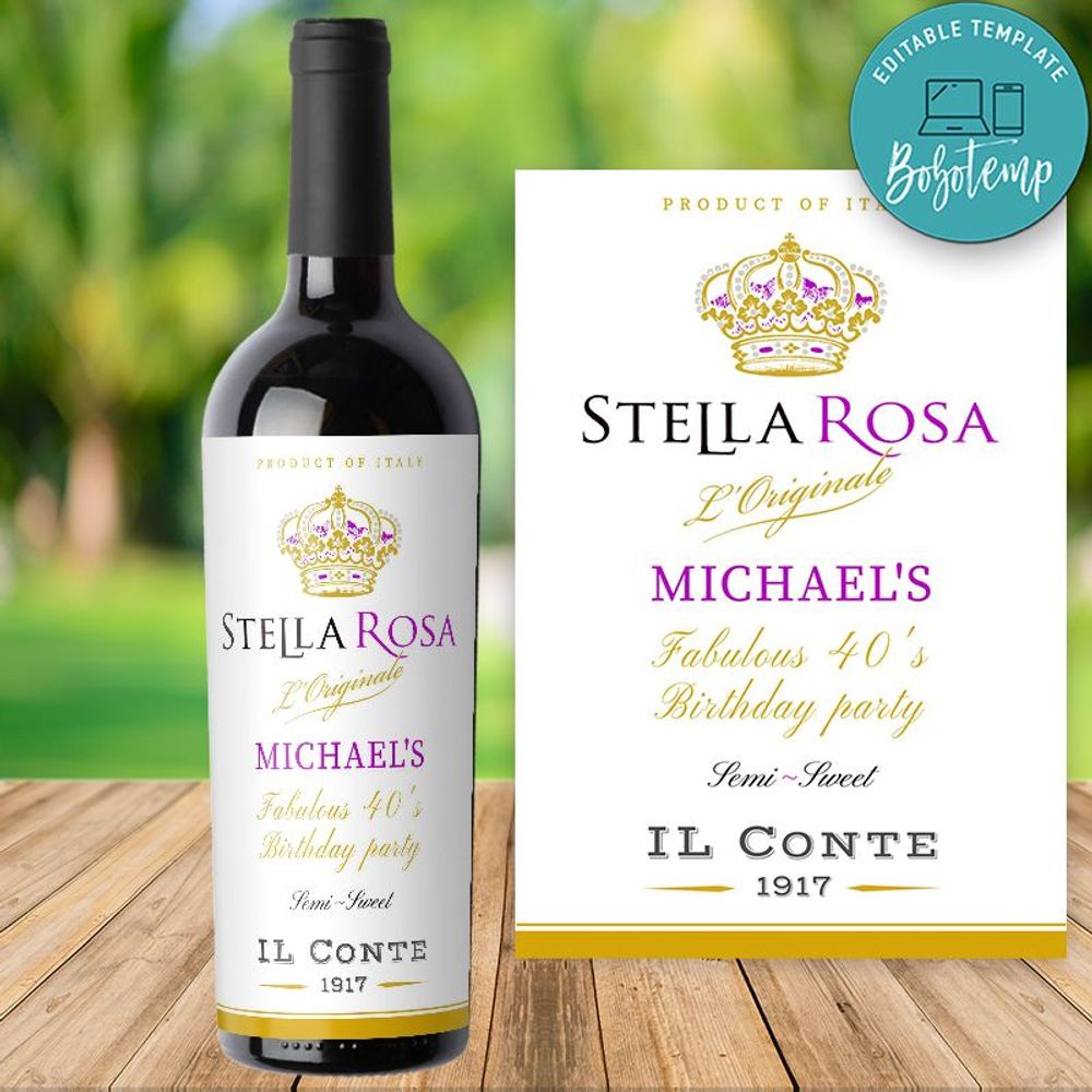 Stella Rosa Birthday Wine Label Digital PNG File Template DIY 
