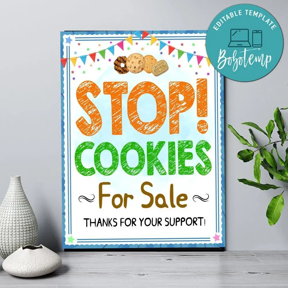 Stop Cookies For Sale Booth Sign Printable Instant Download | Bobotemp