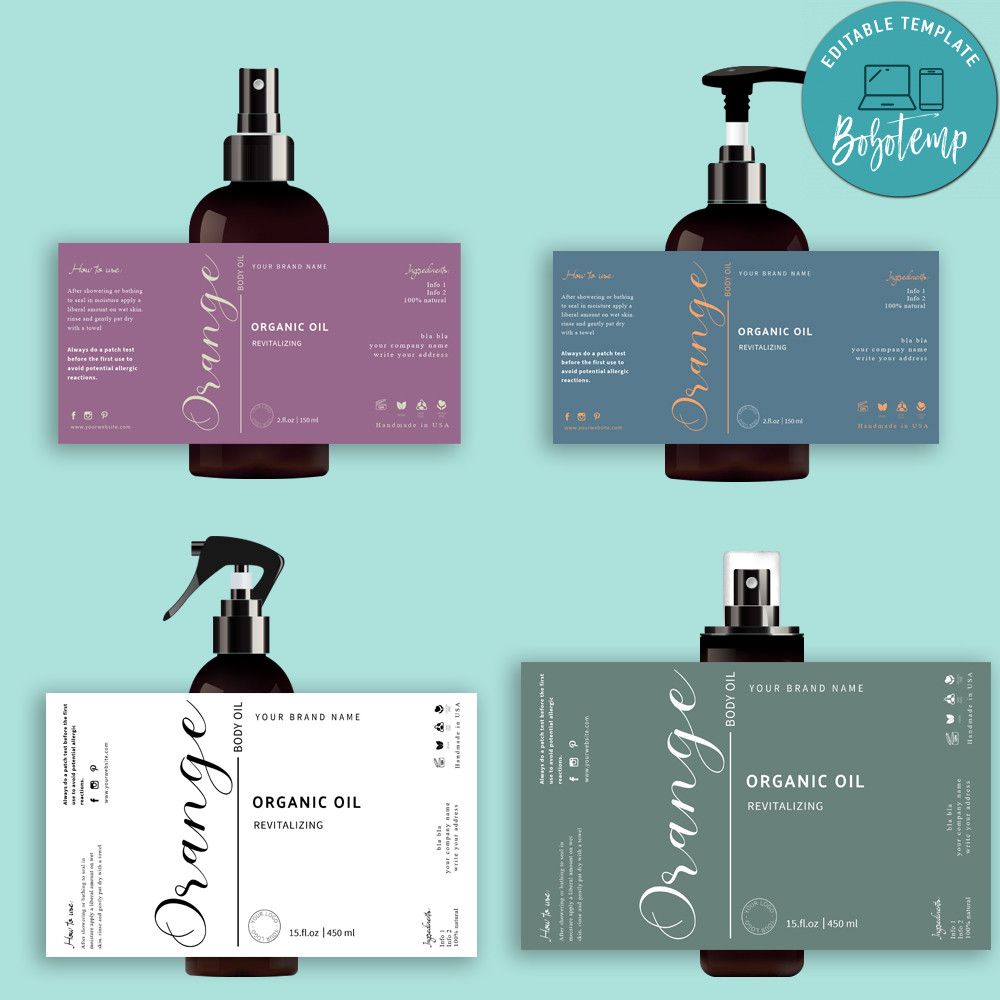 Bundle Body Product Labels Custom Template Instant Download | Bobotemp