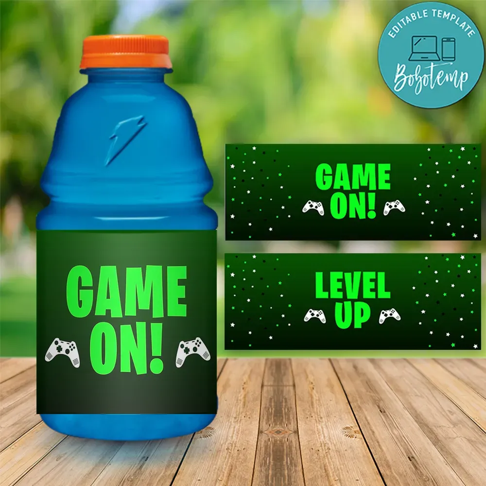 Game On Level Up Gamer Gatorade Label Template to Print at Home | Bobotemp