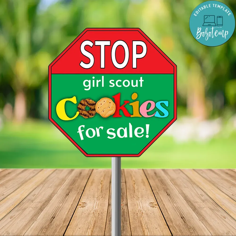 2021 LBB Girl Scout Cookies STOP Sign Customizable Template DIY | Bobotemp