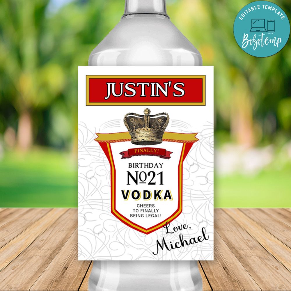 Smirnoff Vodka Wine Bottle Label Customizable Template DIY 