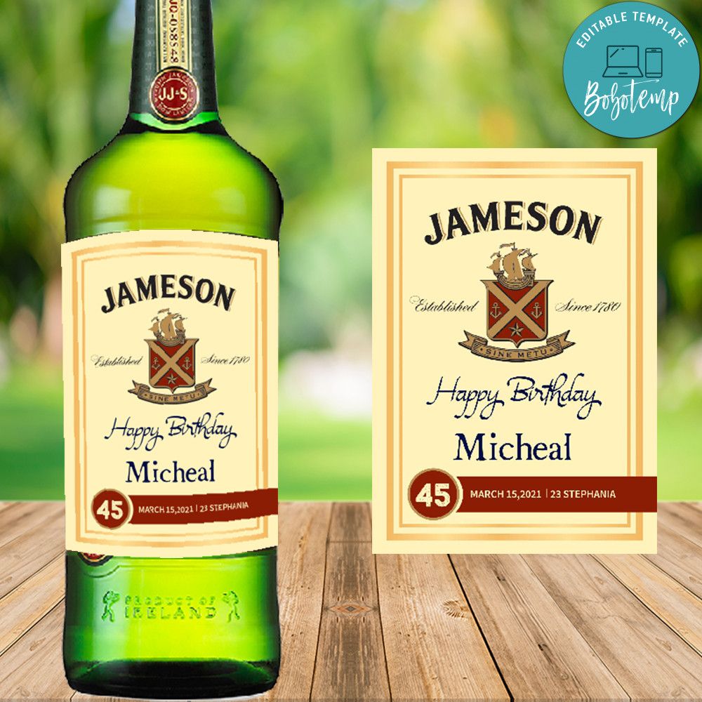 Jameson Birthday Liquor Label Customizable Template DIY Createpartylabels