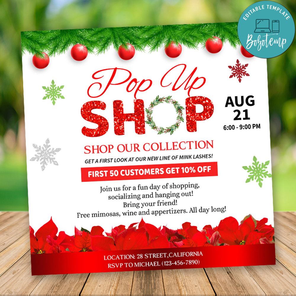 Pop up shop Christmas Holiday Flyer Customizable Template Instant ...