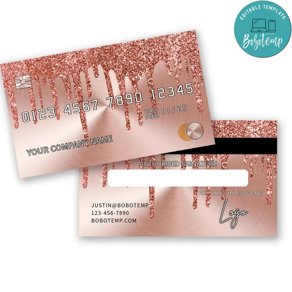 Rose Gold Dripping Credit Card Customizable Template DIY | Bobotemp