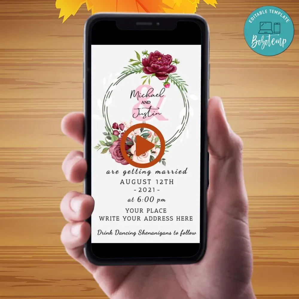 Digital Wedding Video Invitation Digital Template DIY | Bobotemp