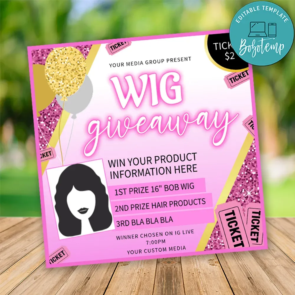 Customizable Wig Giveaway Flyer Template Instant Download | Bobotemp