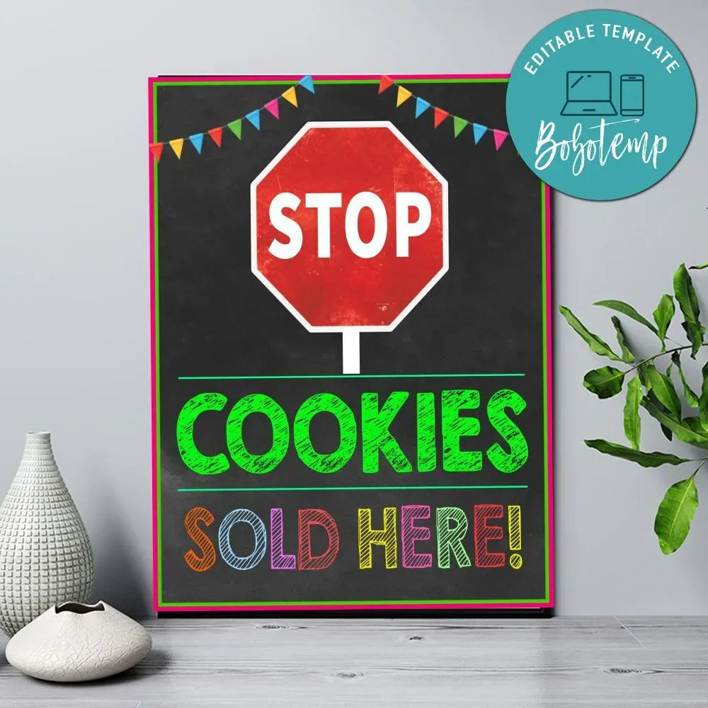 Stop Cookies Sold Here Booth Sign Customizable Template DIY | Bobotemp