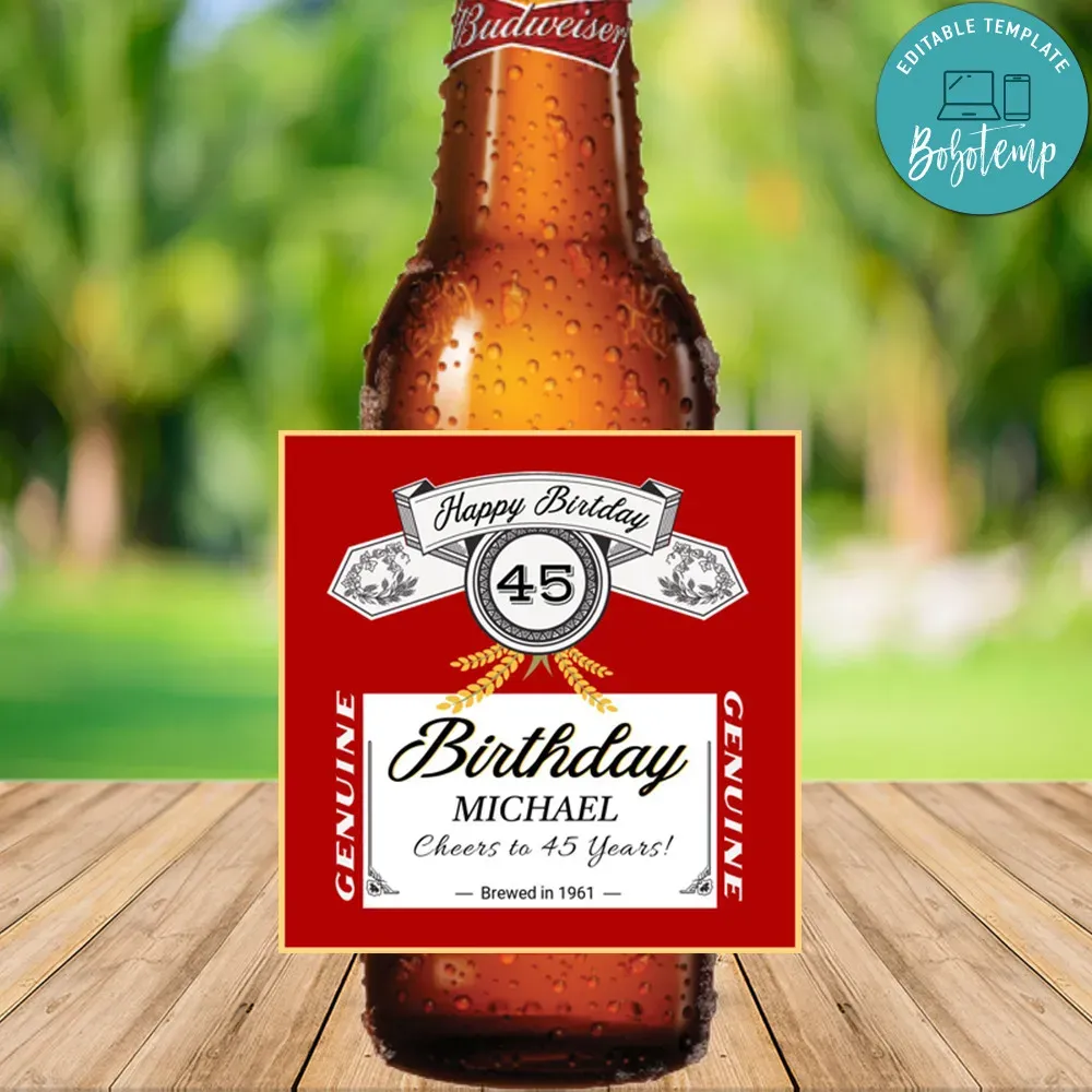 Budweiser Birthday Beer Label Customizable Template Instant Do | Bobotemp