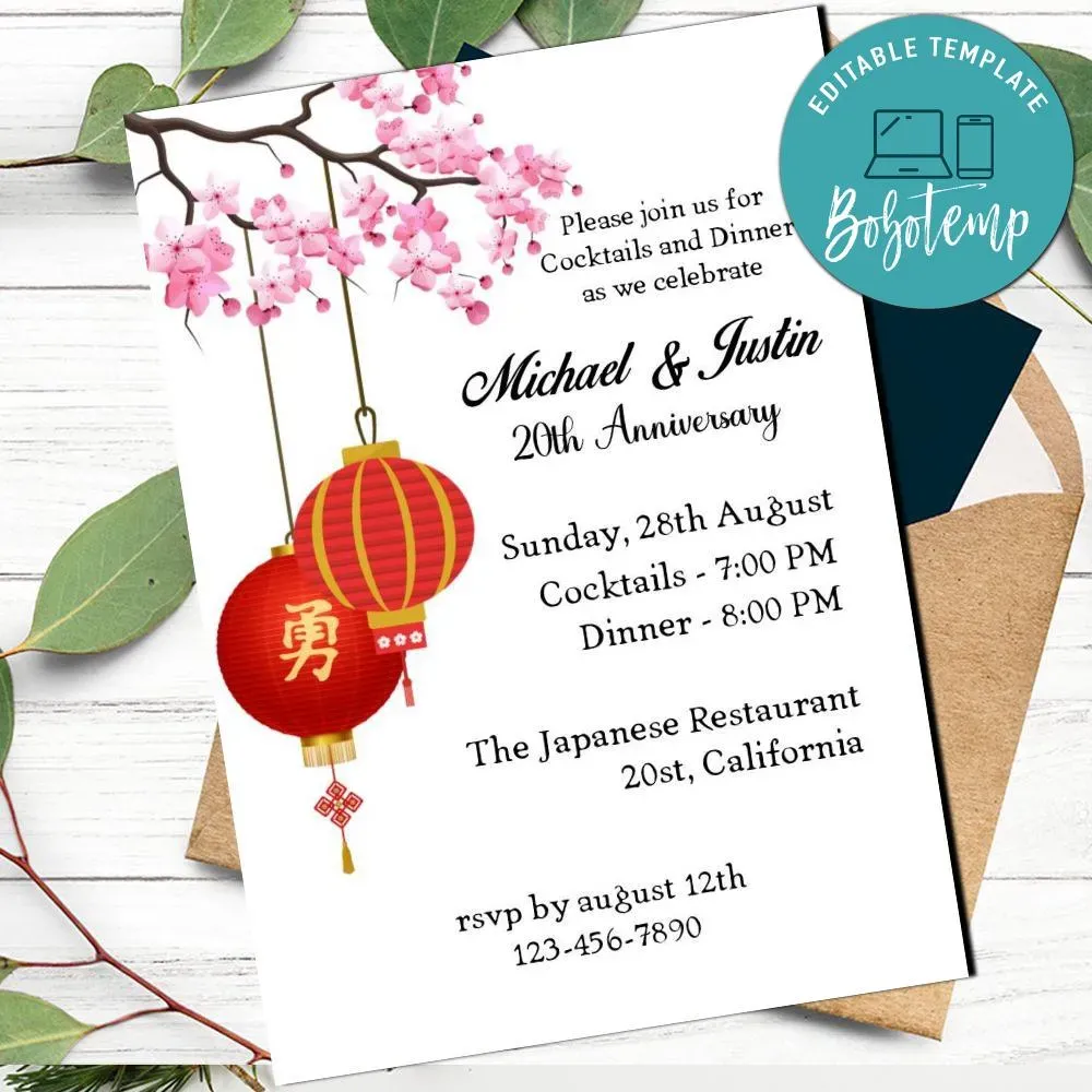 Japanese invitation Customizable Template | Bobotemp