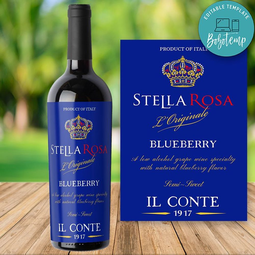 Blueberry Stella Rosa Wine Bottle Label PNG Template DIY 