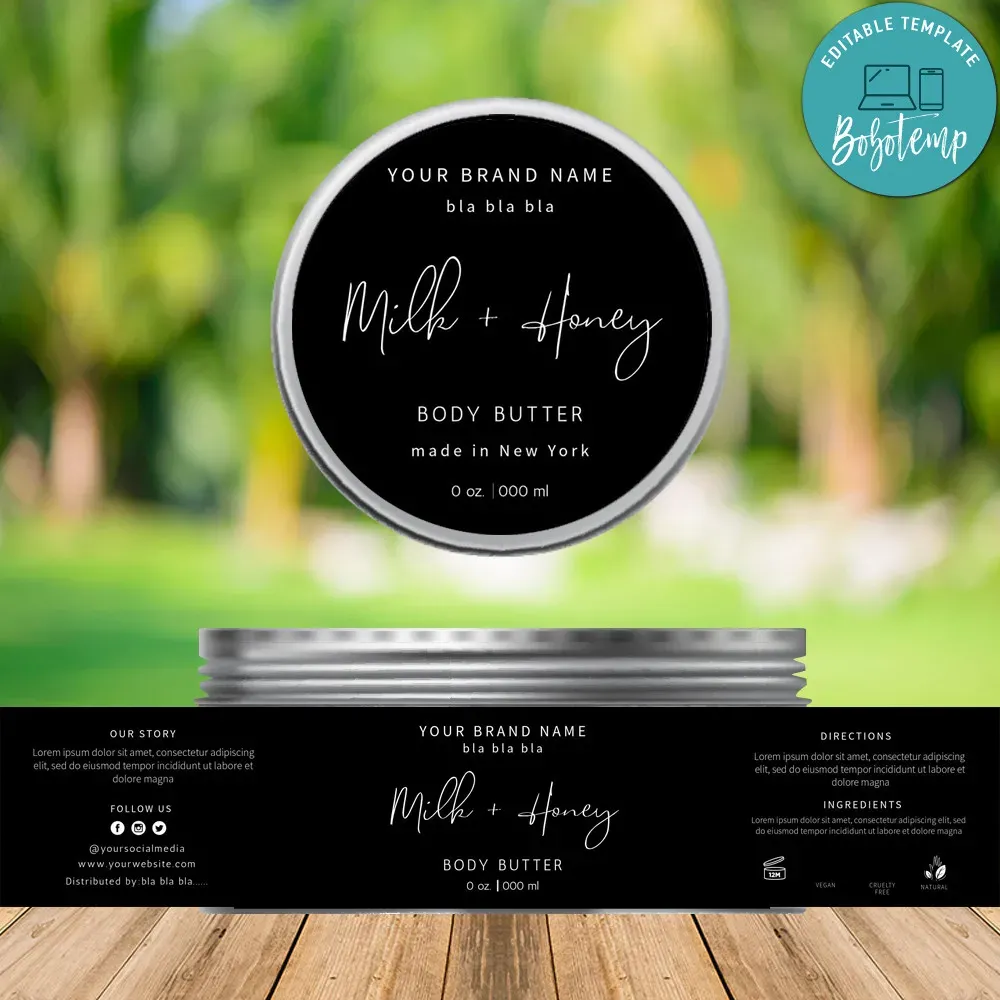 Beauty Black Body wrap around product label Customizable Template ...