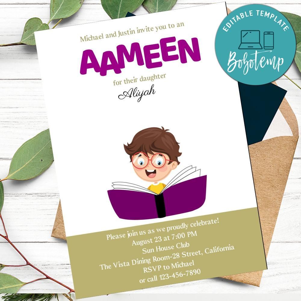 Ameen party invitation Customizable Template | Bobotemp