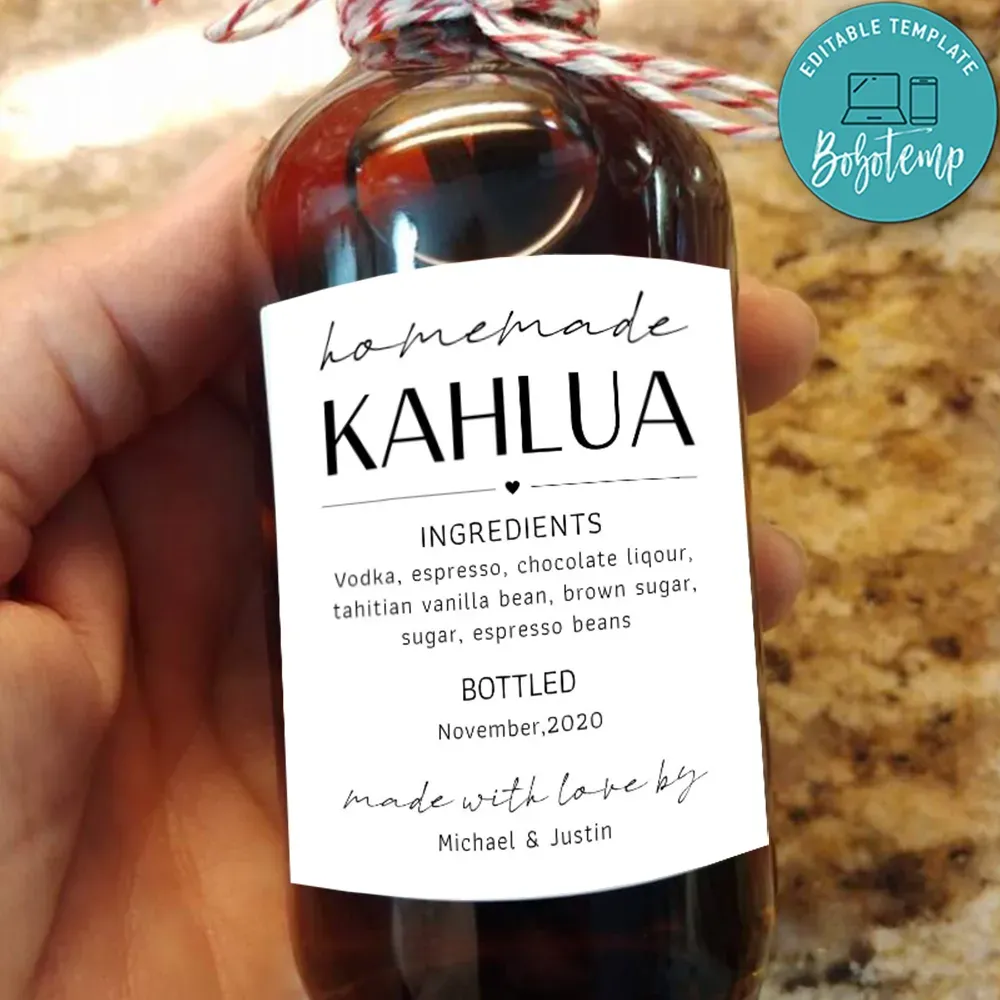 Printable Homemade Kahlua Label Digital File | Bobotemp