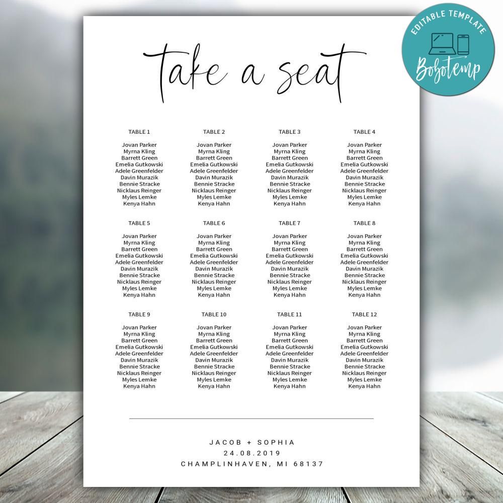 Editable Modern Seating Chart Template Instant Download | Bobotemp