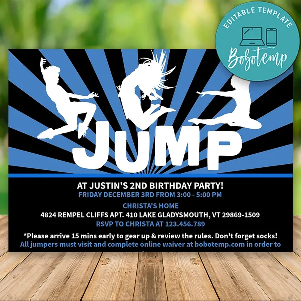 Editable JUMP Trampoline Birthday Flyer Instant Download | Bobotemp