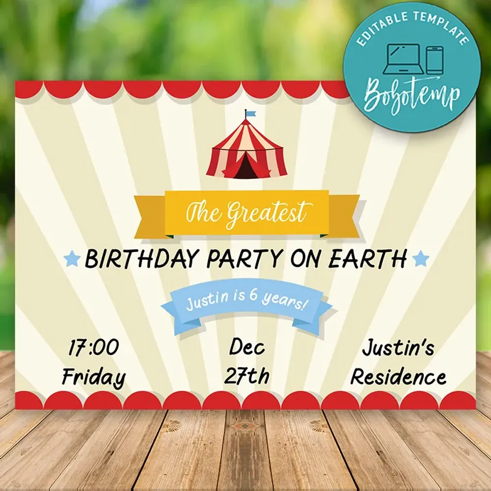 Editable Carnival Birthday Flyer Instant Download | Bobotemp