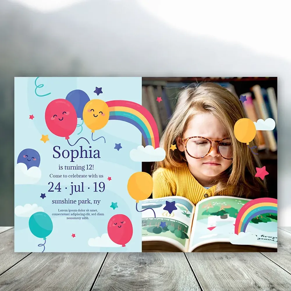 Editable Rainbow Birthday Flyer With Photo Instant Download | Bobotemp