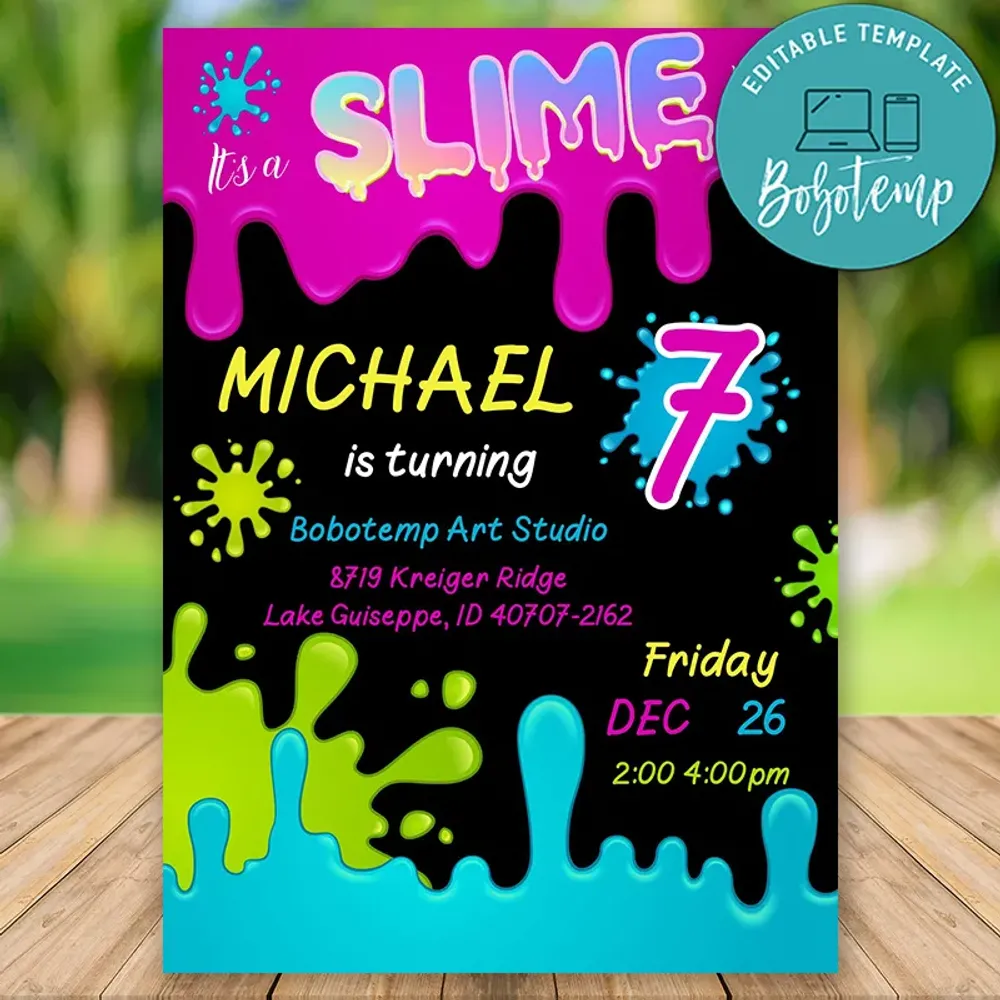Editable Colorful Rainbow Slime Birthday Flyer Instant Downl | Bobotemp