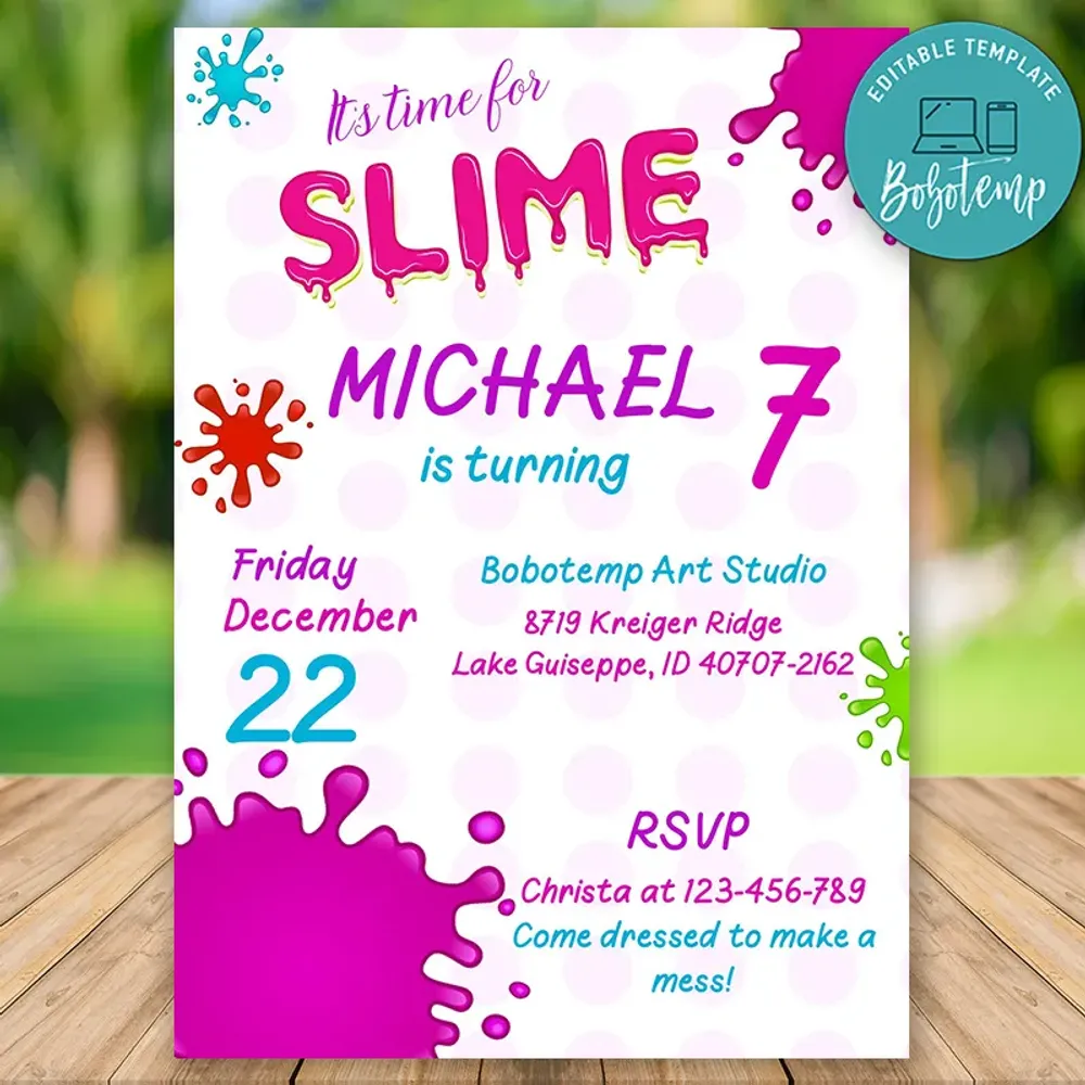 Editable Colorful Slime Birthday Flyer Instant Download | Bobotemp