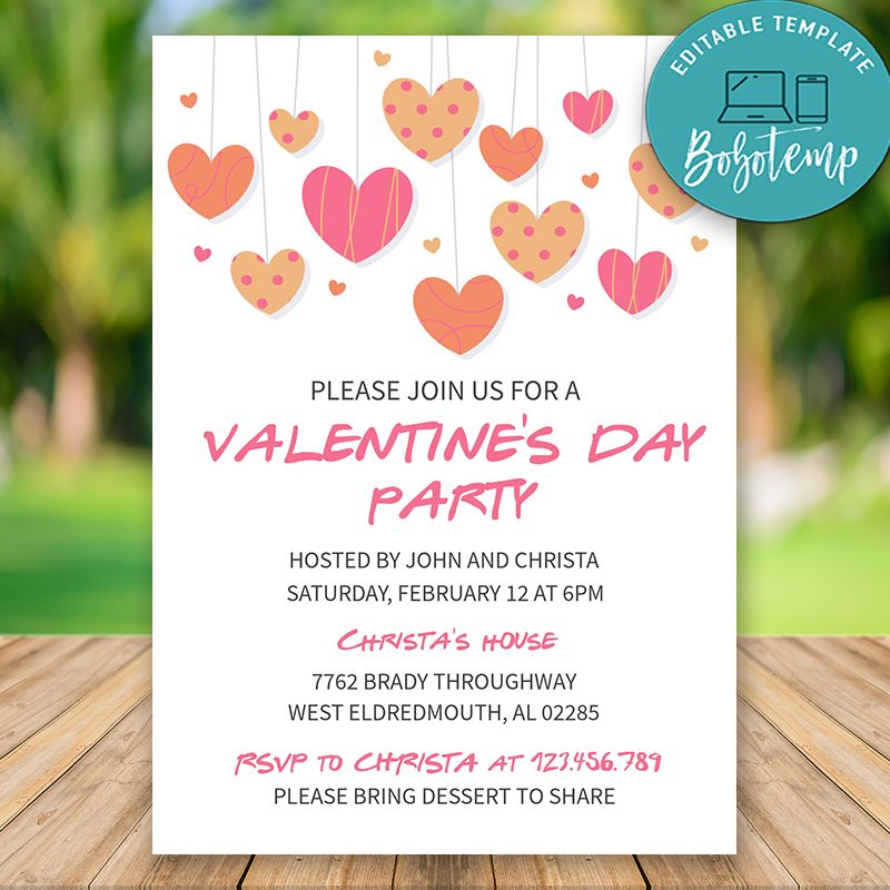 Editable Valentines Day Party Invitation Instant Download | Bobotemp