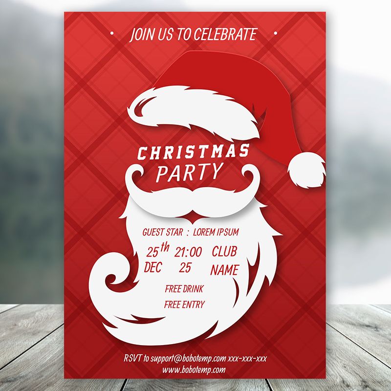 Christmas Party Invitation With Santa Head Printable | Bobotemp