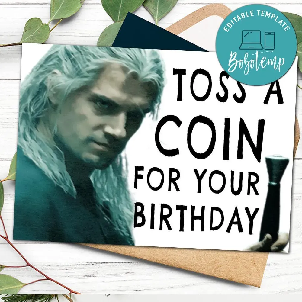 The Witcher Toss a coin for your Birthday Card to Print at Home | Bobotemp