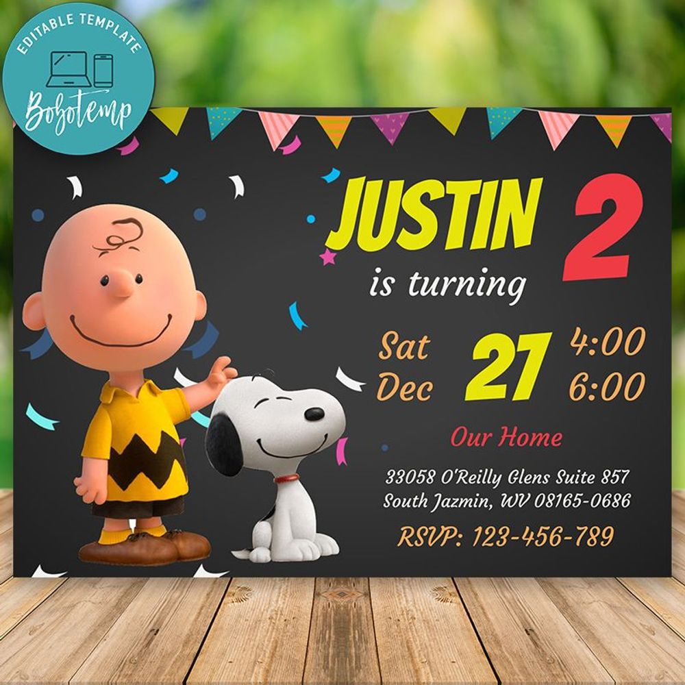 Editable Charlie Brown Peanuts Invitation Instant Download | Bobotemp