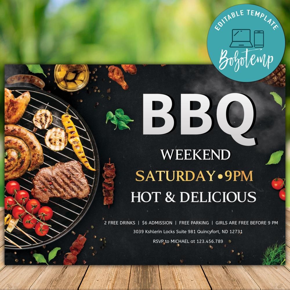 Printable BBQ Weekend Invitation Template Instant Download Sunmily