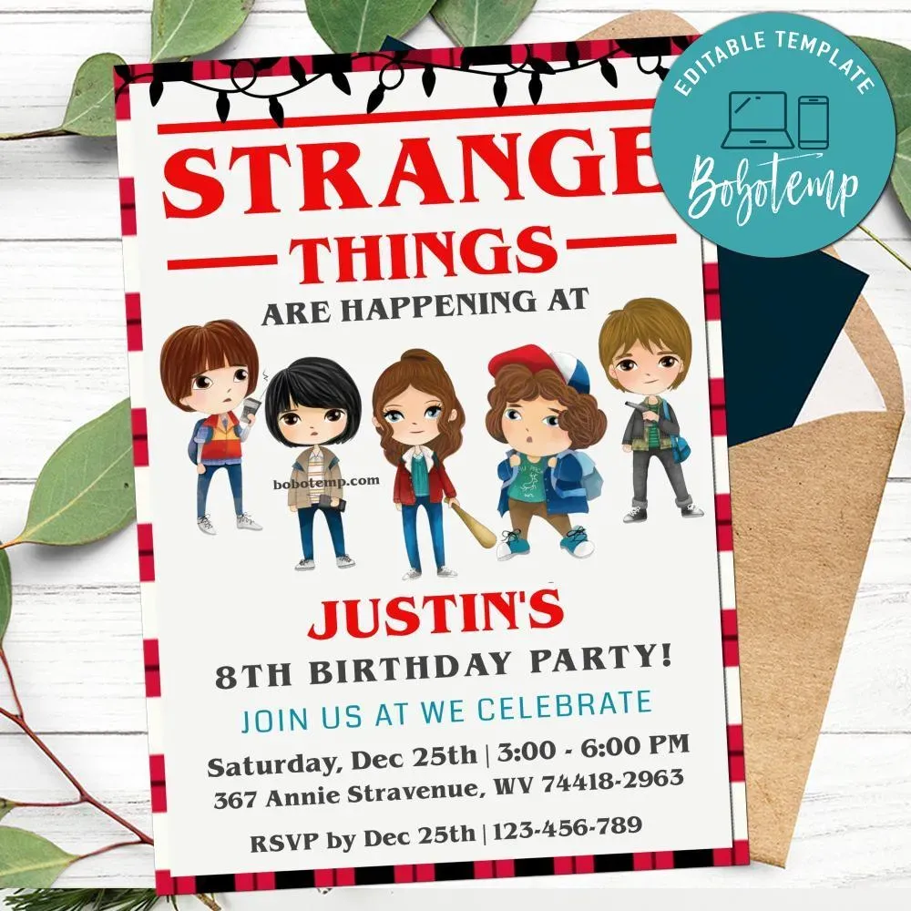 Editable Stranger Kids - Stranger Things Birthday Flyer DIY | Bobotemp