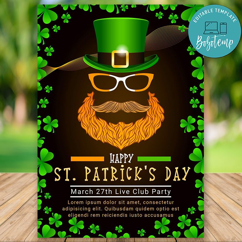 Editable Happy St Patrick s Day Party Invitation Instant Download Bobotemp