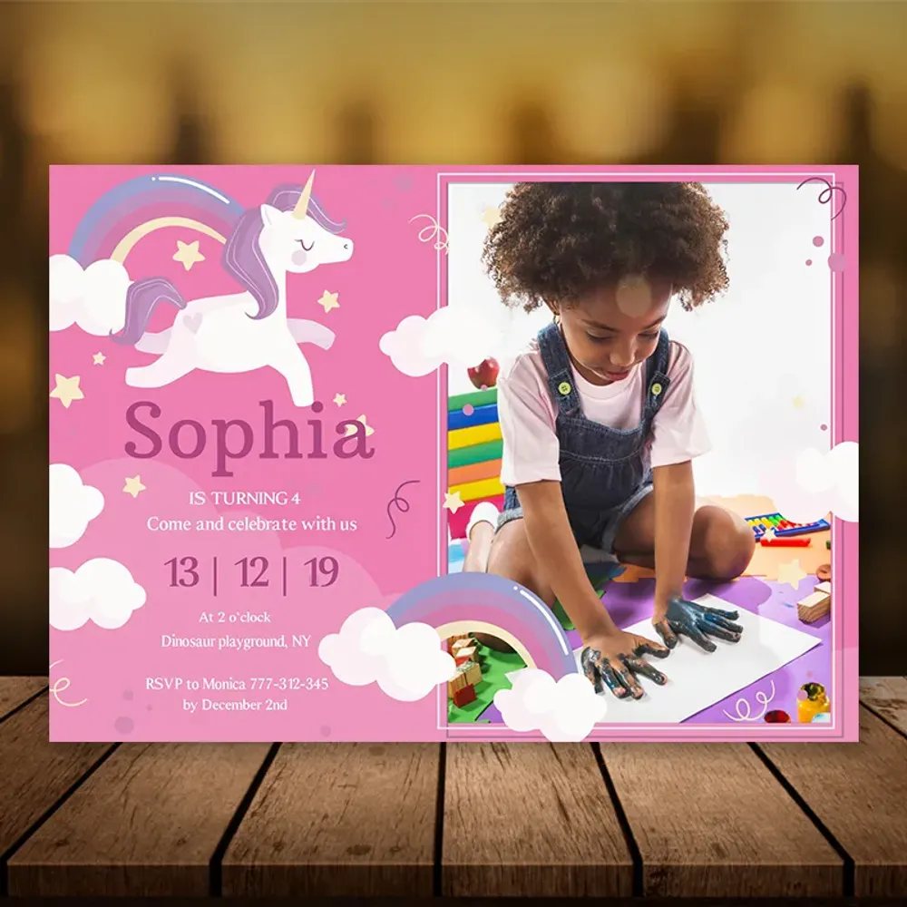 Editable Unicorn Birthday Flyer With Photo Instant Download | Bobotemp