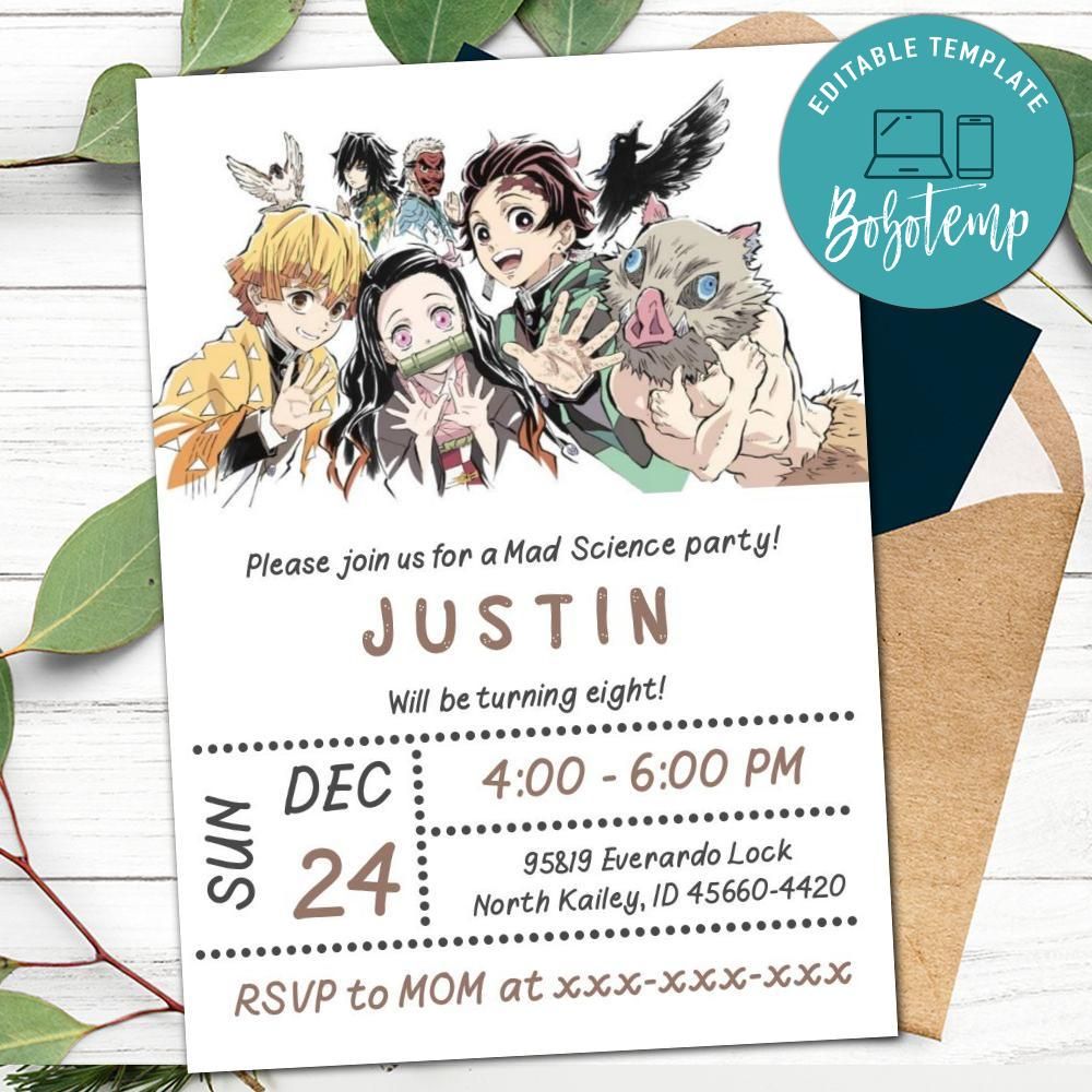 Demon Slayer Birthday Invitation Template