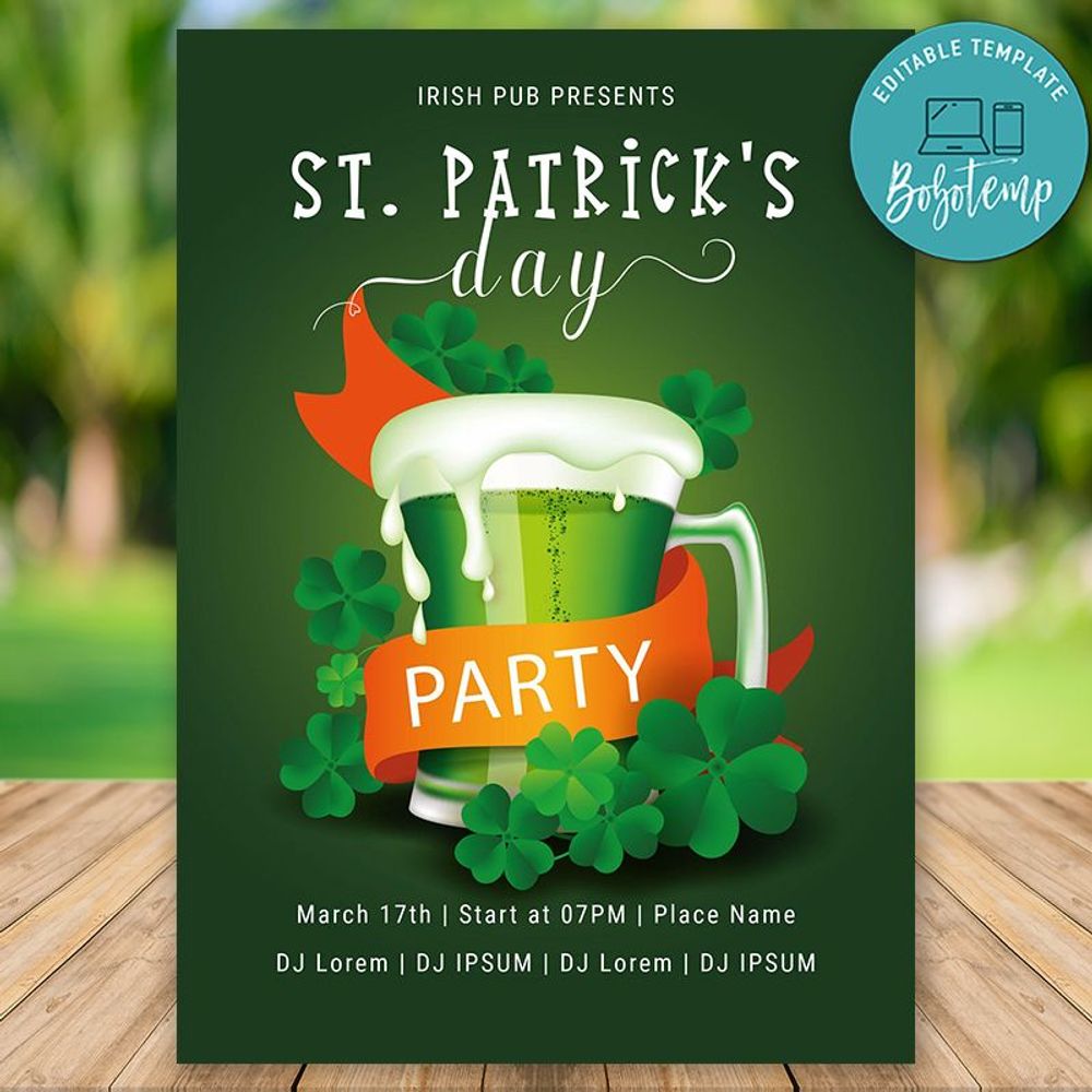Editable Happy St Patrick s Day Party Invites Instant Download Bobotemp