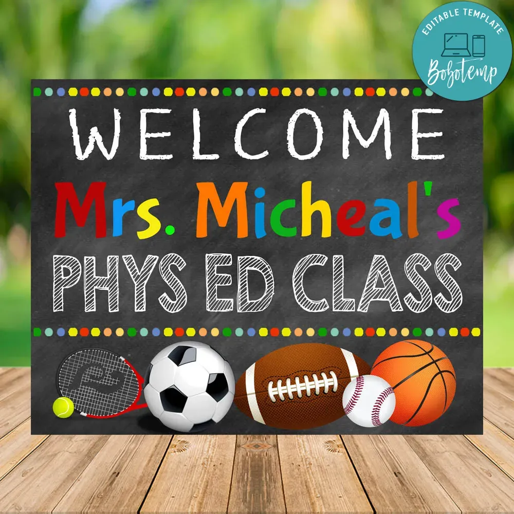 Editable Gym Teacher Classroom Door Sign Instant Download | Bobotemp