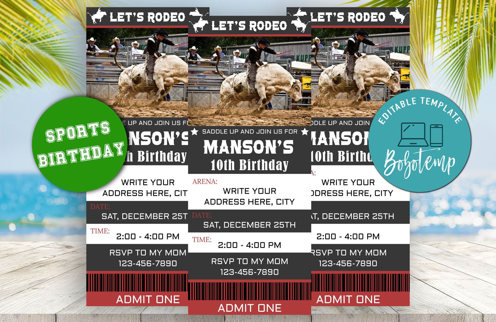 Editable Rodeo Birthday Ticket Invitations Instant Download | Bobotemp