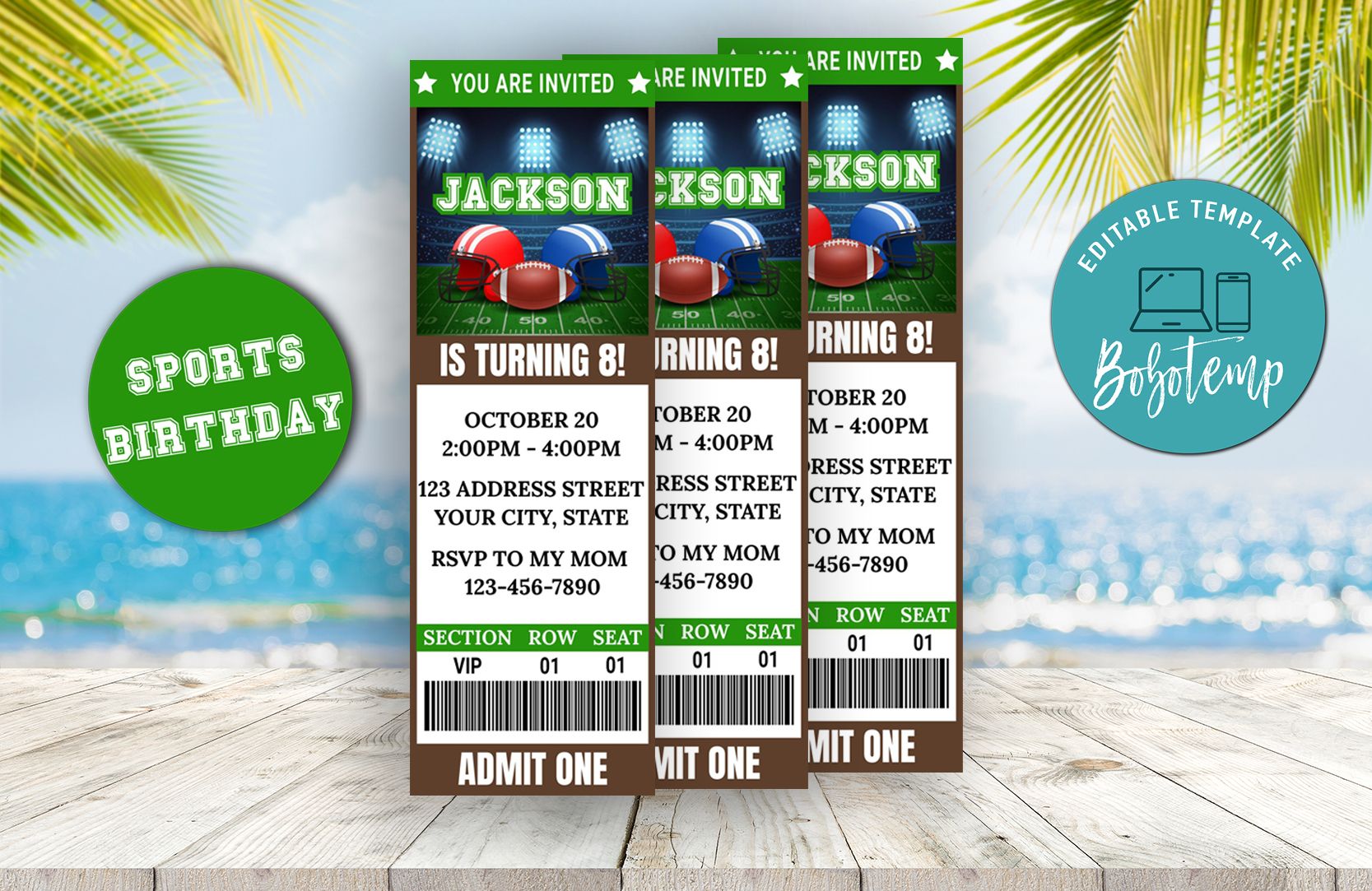 Editable Football Ticket Birthday Invitation Instant Download | Bobotemp
