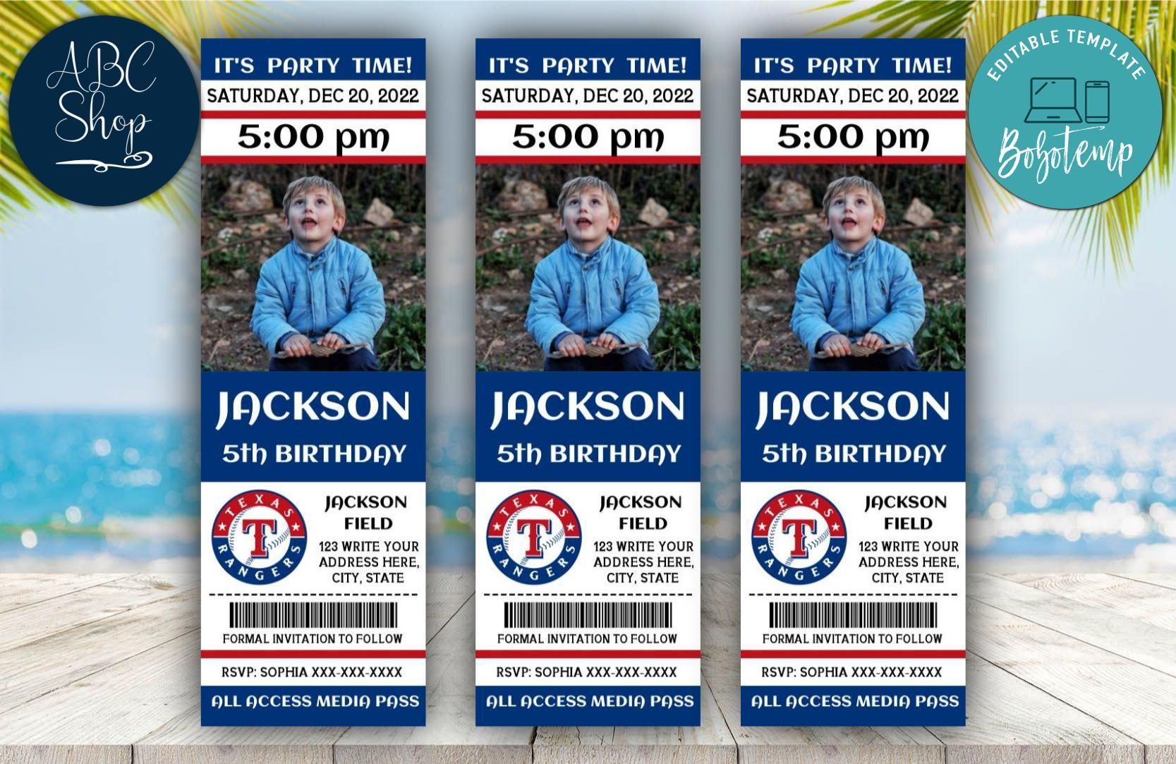 Texas Rangers Birthday Ticket With Photo Invitation DIY | Bobotemp