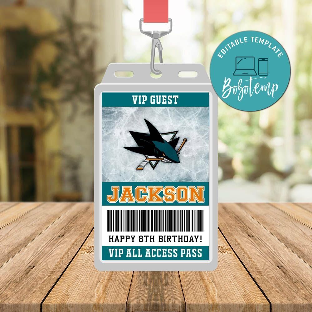 San Jose Sharks Vip Pass Birthday Instant Download | Bobotemp