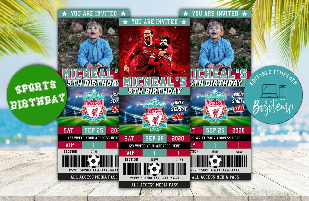 Liverpool FC Ticket Birthday Editable Template DIY | Bobotemp