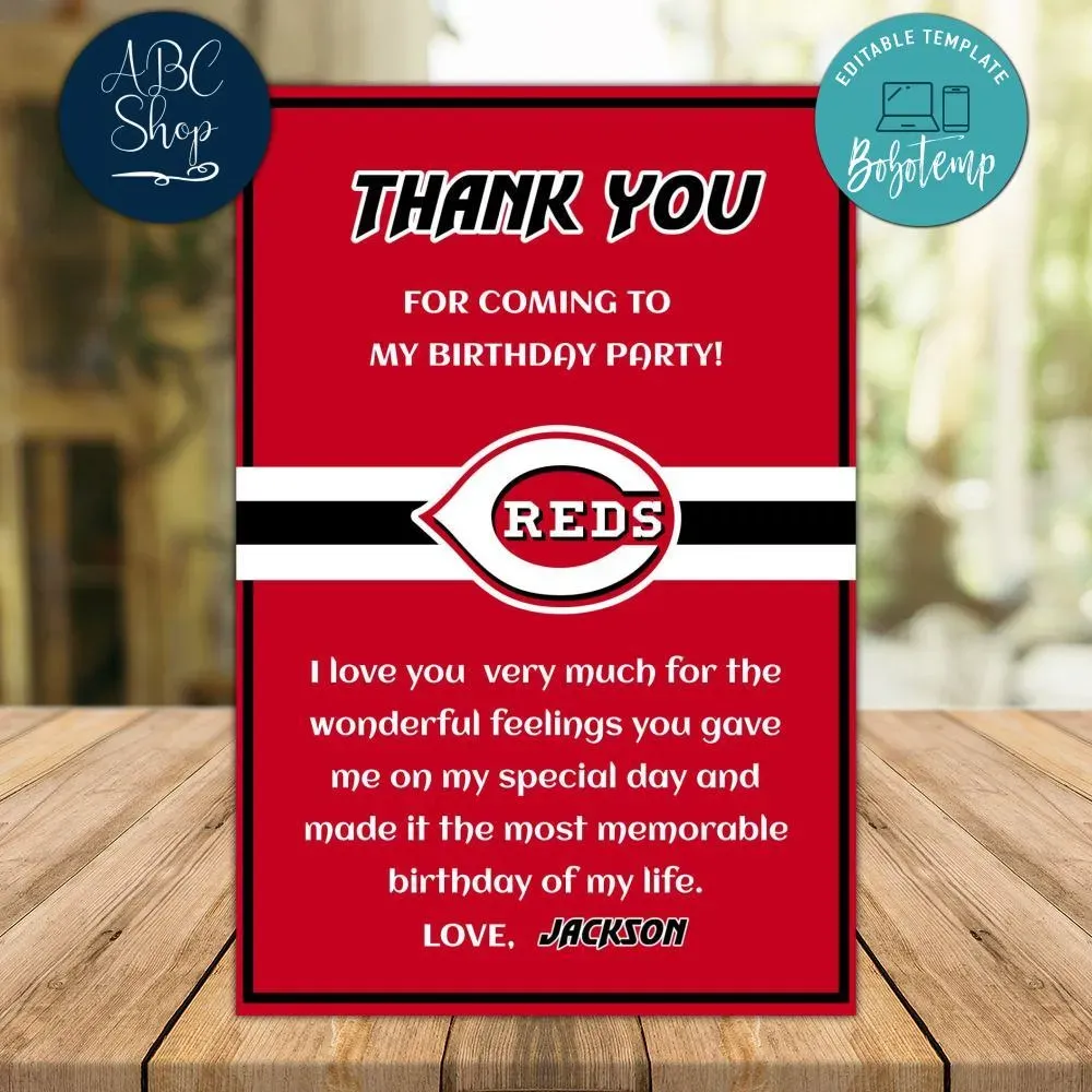 Cincinnati Reds Thank you card Template to Print at Home | Bobotemp