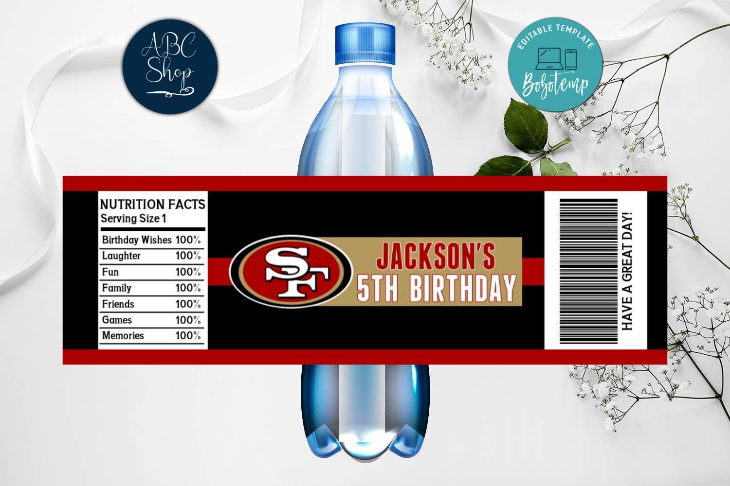 Printable San Francisco 49ers Water Bottle Labels DIY | Bobotemp Shop