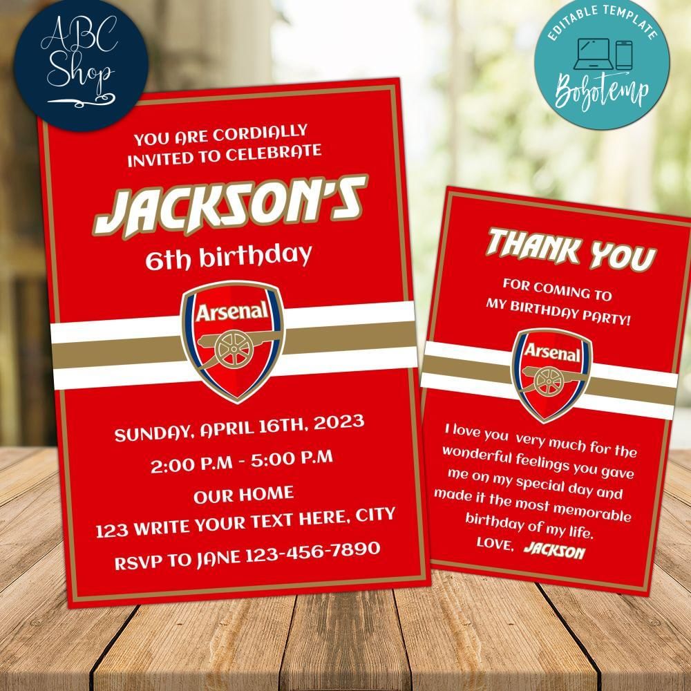 Arsenal Party Invitations Instant Download | Bobotemp