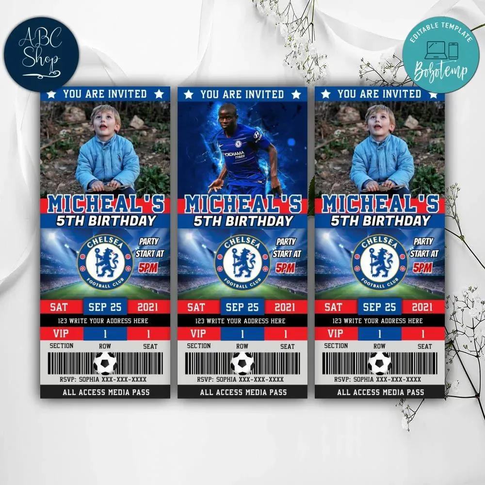 Printable Chelsea Birthday Ticket Invitations Instant Download | Bobotemp